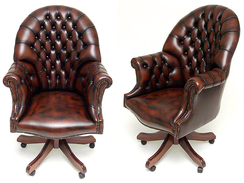 Directors swivel chair plain seat, hand made English leather swivel ...