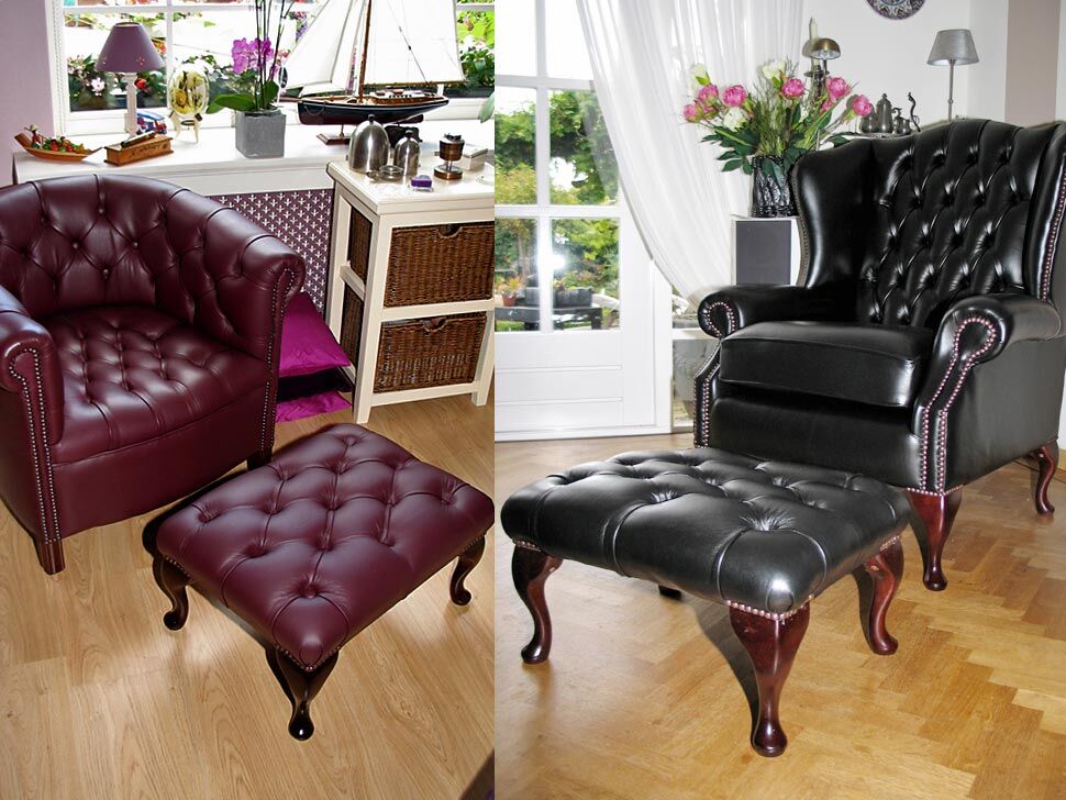 Queen Anne foot stool, hand made English Chesterfield furniture.