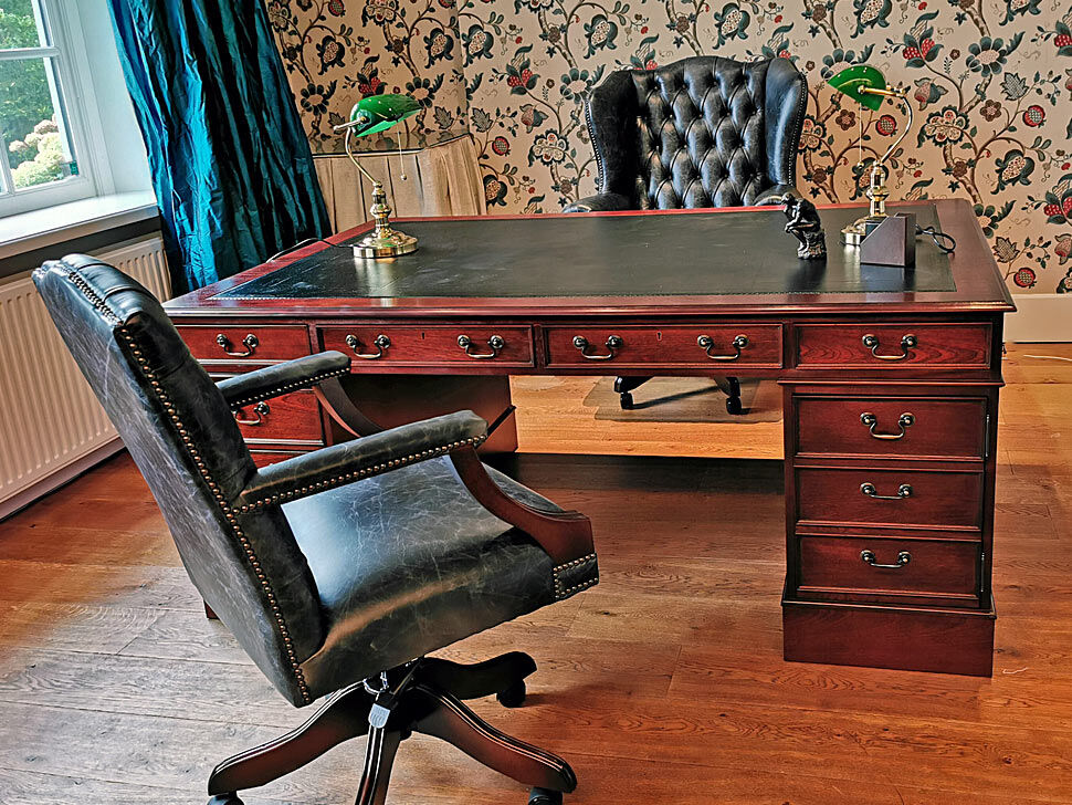 English leather top Partners desk in 2 sizes, mahogany, oak, cherry or ...