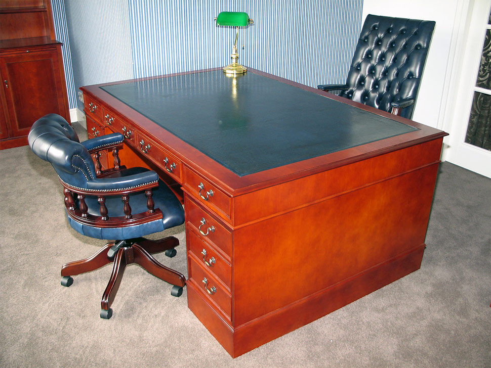 English leather top Partners desk in 2 sizes, mahogany, oak, cherry or ...